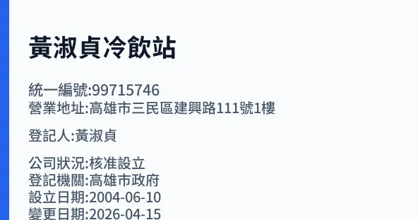 黃淑貞冷飲站的照片-統編 99715746(高雄市) 公司登記資料與營業項目詳細圖表