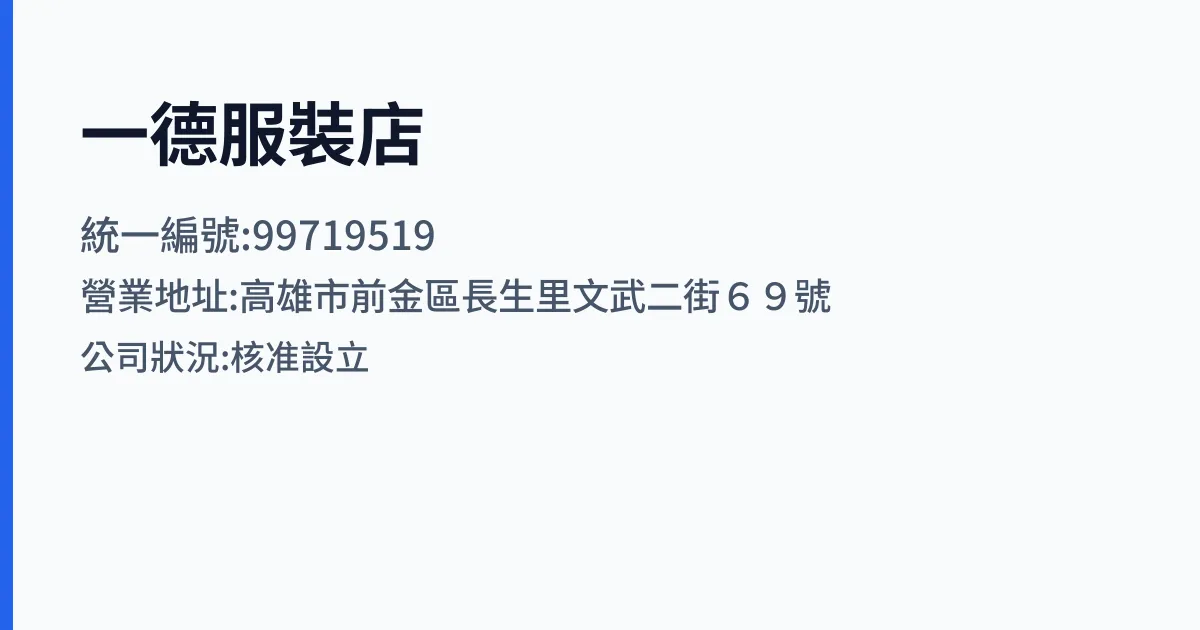 一德服裝店 - 統編 99719519(高雄市) 公司登記資料與營業項目詳細圖表