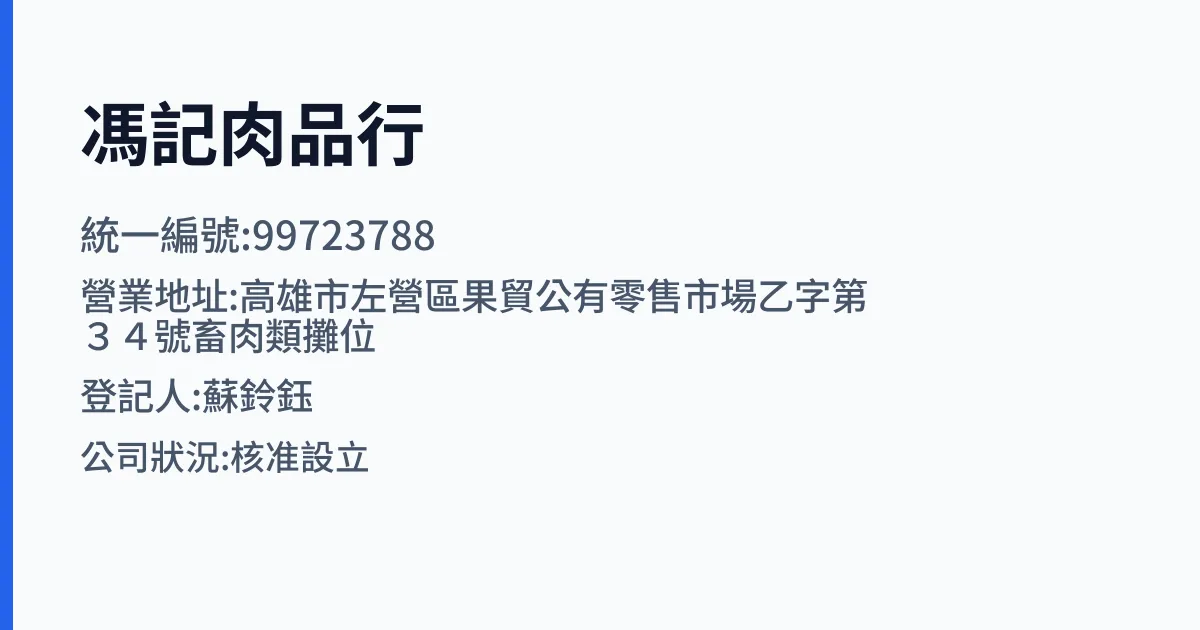 馮記肉品行 - 統編 99723788(高雄市) 公司登記資料與營業項目詳細圖表