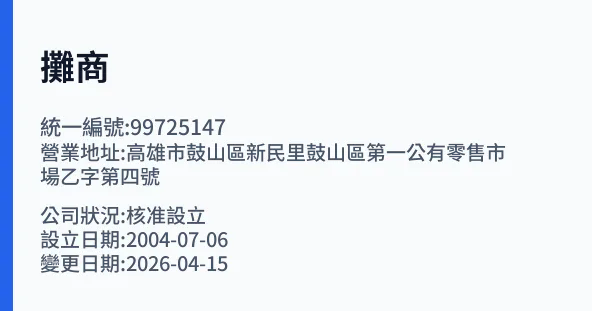 攤商的照片-統編 99725147(高雄市) 公司登記資料與營業項目詳細圖表