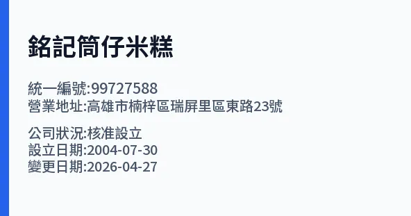 銘記筒仔米糕的照片-統編 99727588(高雄市) 公司登記資料與營業項目詳細圖表
