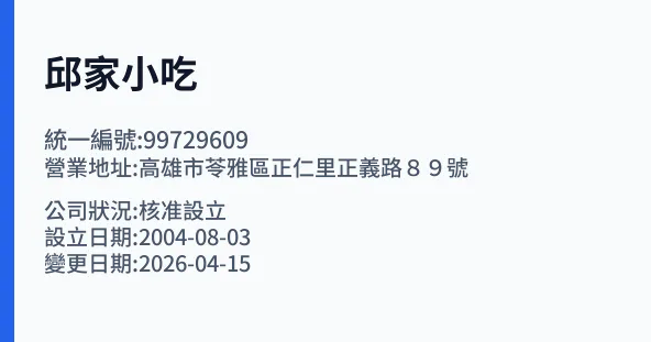 邱家小吃的照片-統編 99729609(高雄市) 公司登記資料與營業項目詳細圖表
