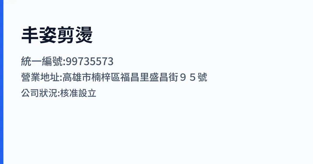 丰姿剪燙 - 統編 99735573(高雄市) 公司登記資料與營業項目詳細圖表