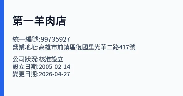 第一羊肉店的照片-統編 99735927(高雄市) 公司登記資料與營業項目詳細圖表
