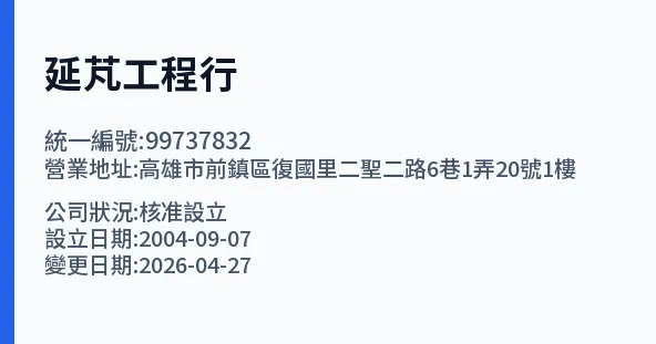 延芃工程行的照片-統編 99737832(高雄市) 公司登記資料與營業項目詳細圖表