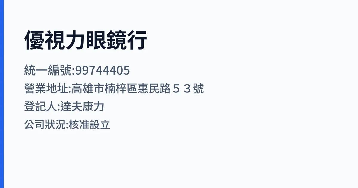 優視力眼鏡行 - 統編 99744405（高雄市） 公司登記資料與營業項目詳細圖表
