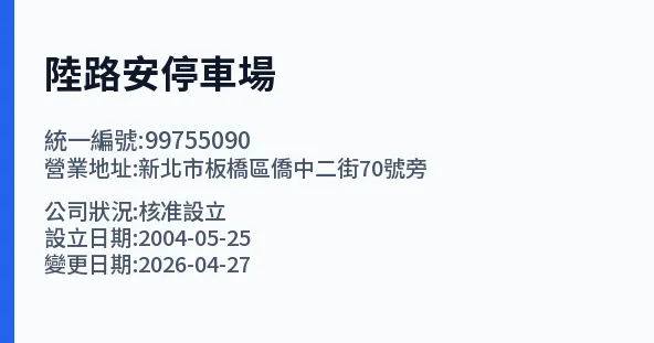 陸路安停車場的照片-統編 99755090(新北市) 公司登記資料與營業項目詳細圖表