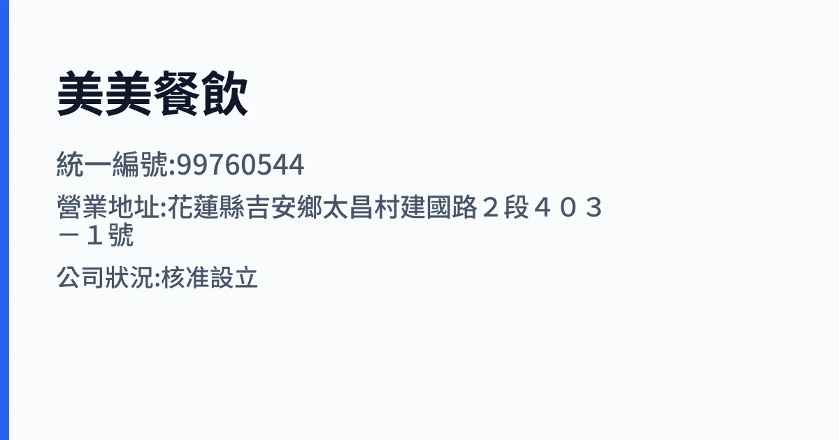 美美餐飲 - 統編 99760544(花蓮縣) 公司登記資料與營業項目詳細圖表