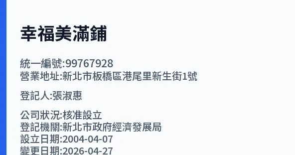 幸福美滿鋪的照片-統編 99767928(新北市) 公司登記資料與營業項目詳細圖表