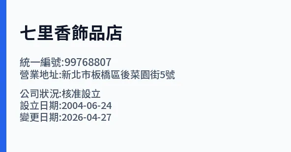 七里香飾品店的照片-統編 99768807(新北市) 公司登記資料與營業項目詳細圖表