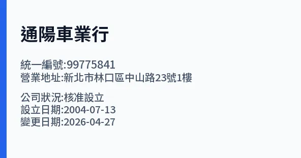 通陽車業行的照片-統編 99775841(新北市) 公司登記資料與營業項目詳細圖表