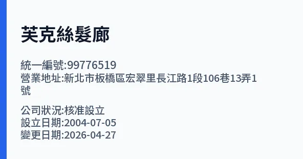 芙克絲髮廊的照片-統編 99776519(新北市) 公司登記資料與營業項目詳細圖表