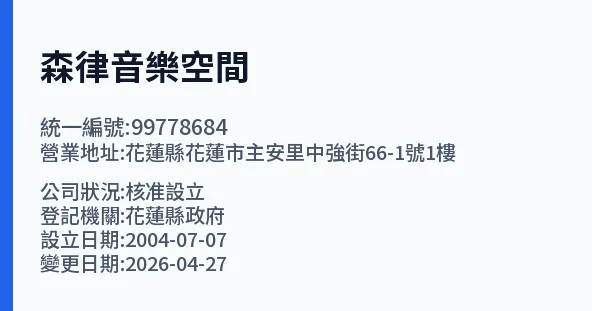 森律音樂空間的照片-統編 99778684(花蓮縣) 公司登記資料與營業項目詳細圖表