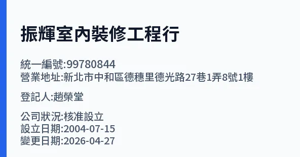 振輝室內裝修工程行的照片-統編 99780844(新北市) 公司登記資料與營業項目詳細圖表
