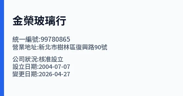 金榮玻璃行的照片-統編 99780865(新北市) 公司登記資料與營業項目詳細圖表