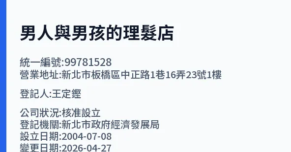男人與男孩的理髮店的照片-統編 99781528(新北市) 公司登記資料與營業項目詳細圖表