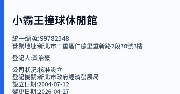 小霸王撞球休閒館的照片-統編 99782548(新北市) 公司登記資料與營業項目詳細圖表