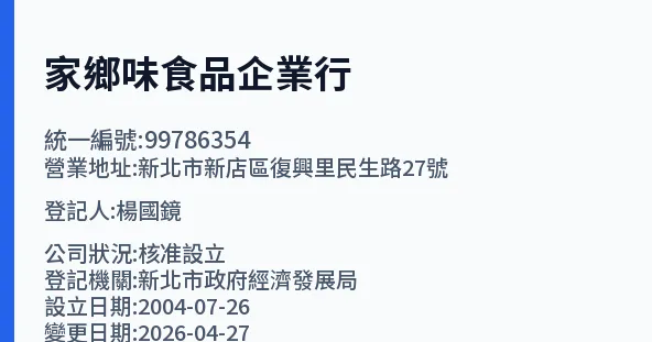 家鄉味食品企業行的照片-統編 99786354(新北市) 公司登記資料與營業項目詳細圖表