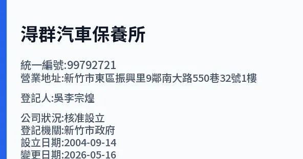 淂群汽車保養所的照片-統編 99792721(新竹市) 公司登記資料與營業項目詳細圖表