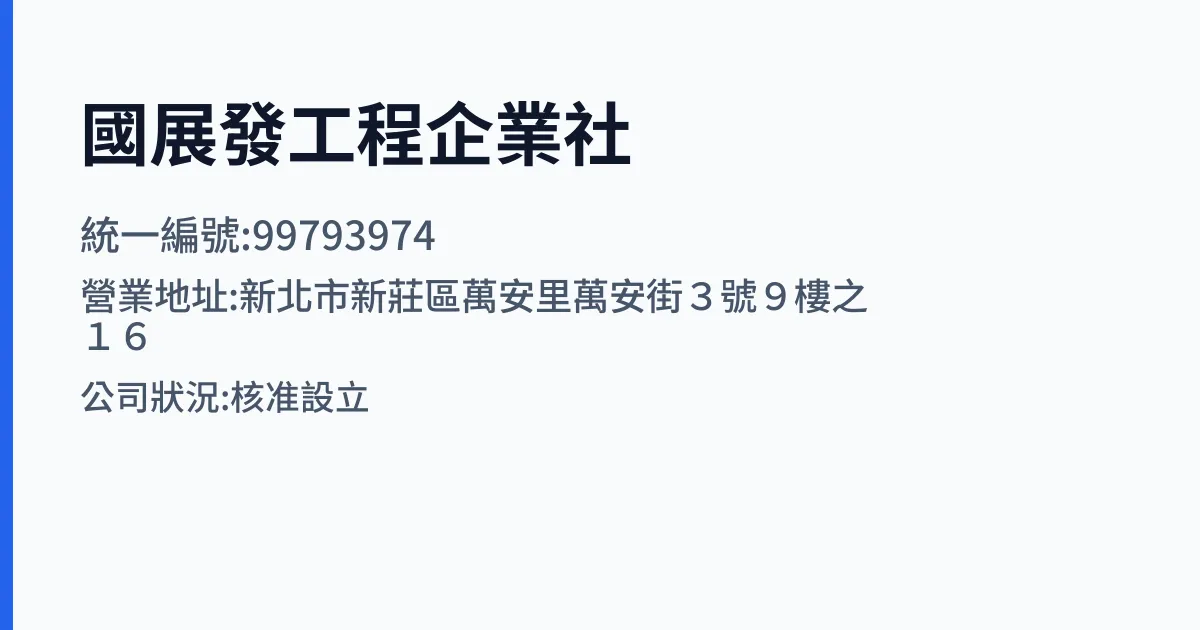 國展發工程企業社 - 統編 99793974(新北市) 公司登記資料與營業項目詳細圖表