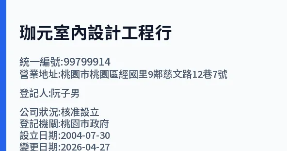 珈元室內設計工程行的照片-統編 99799914(桃園市) 公司登記資料與營業項目詳細圖表