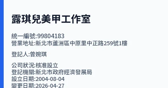 露琪兒美甲工作室的照片-統編 99804183(新北市) 公司登記資料與營業項目詳細圖表