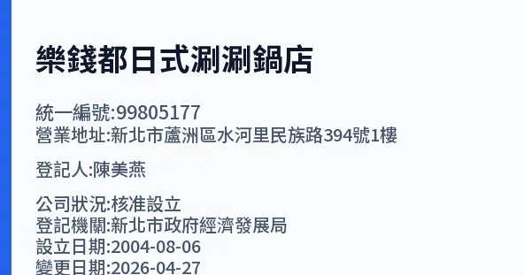 樂錢都日式涮涮鍋店的照片-統編 99805177(新北市) 公司登記資料與營業項目詳細圖表