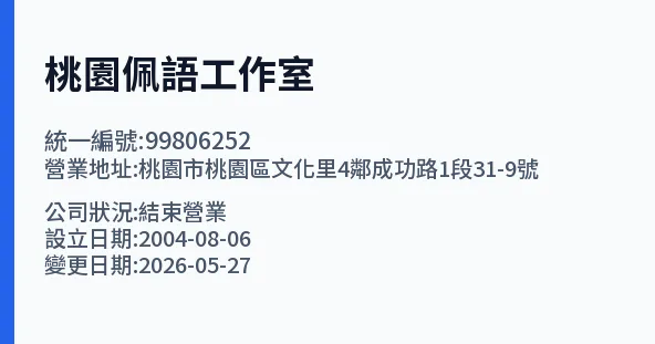 桃園佩語工作室的照片-統編 99806252(桃園市) 公司登記資料與營業項目詳細圖表