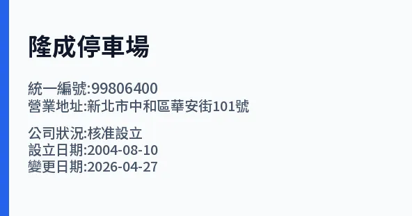 隆成停車場的照片-統編 99806400(新北市) 公司登記資料與營業項目詳細圖表