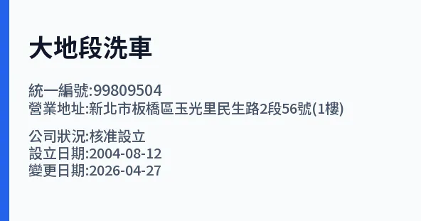 大地段洗車的照片-統編 99809504(新北市) 公司登記資料與營業項目詳細圖表