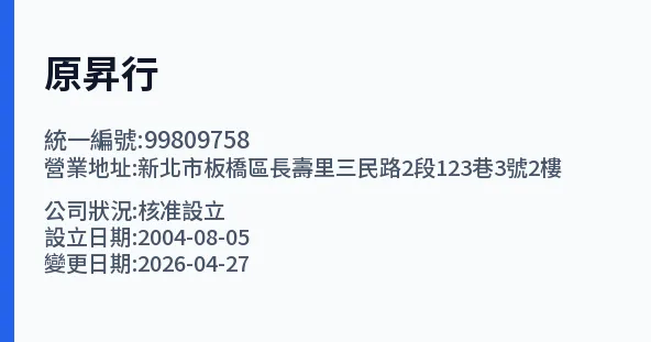 原昇行的照片-統編 99809758(新北市) 公司登記資料與營業項目詳細圖表