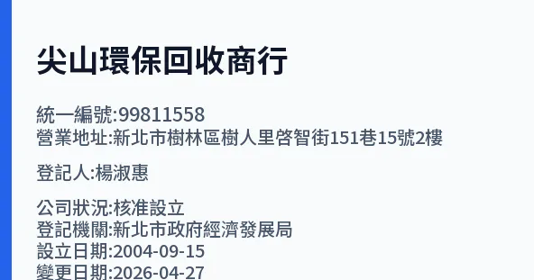 尖山環保回收商行的照片-統編 99811558(新北市) 公司登記資料與營業項目詳細圖表