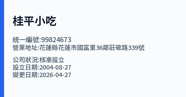 桂平小吃的照片-統編 99824673(花蓮縣) 公司登記資料與營業項目詳細圖表