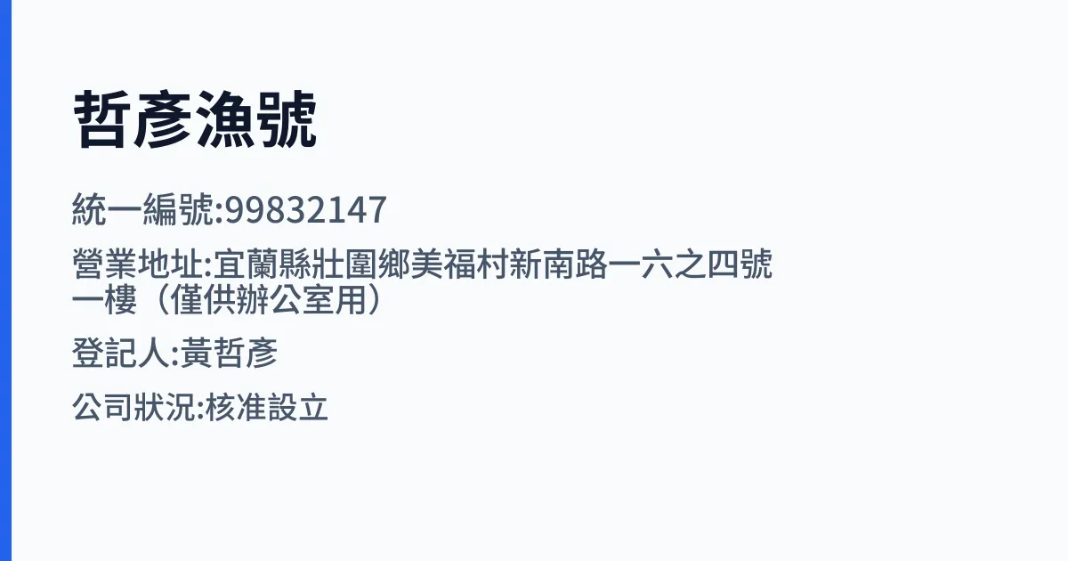 哲彥漁號 - 統編 99832147(宜蘭縣) 公司登記資料與營業項目詳細圖表
