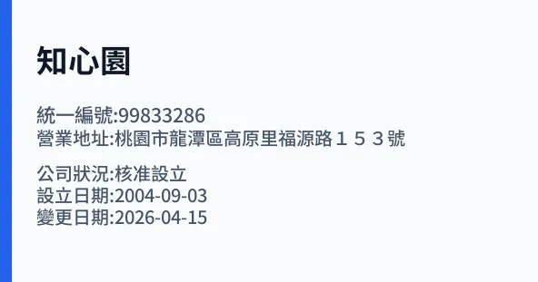 知心園的照片-統編 99833286(桃園市) 公司登記資料與營業項目詳細圖表