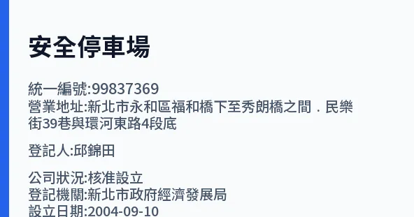 安全停車場的照片-統編 99837369(新北市) 公司登記資料與營業項目詳細圖表