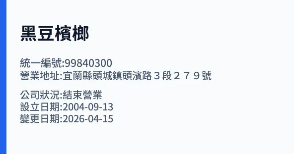 黑豆檳榔的照片-統編 99840300(宜蘭縣) 公司登記資料與營業項目詳細圖表