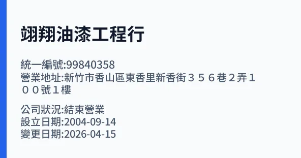 翊翔油漆工程行的照片-統編 99840358(新竹市) 公司登記資料與營業項目詳細圖表
