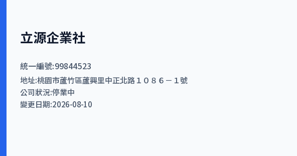 立源企業社的照片-統編 99844523(桃園市) 公司登記資料與營業項目詳細圖表