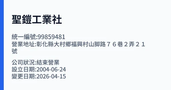 聖鎧工業社的照片-統編 99859481(彰化縣) 公司登記資料與營業項目詳細圖表