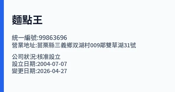 麵點王的照片-統編 99863696(苗栗縣) 公司登記資料與營業項目詳細圖表
