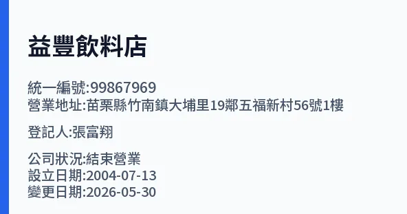 益豐飲料店的照片-統編 99867969(苗栗縣) 公司登記資料與營業項目詳細圖表