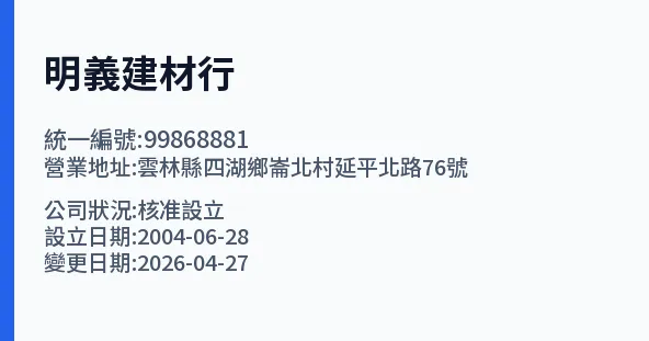 明義建材行的照片-統編 99868881(雲林縣) 公司登記資料與營業項目詳細圖表