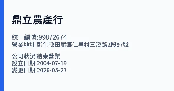 鼎立農產行的照片-統編 99872674(彰化縣) 公司登記資料與營業項目詳細圖表