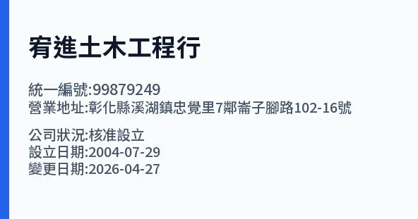 宥進土木工程行的照片-統編 99879249(彰化縣) 公司登記資料與營業項目詳細圖表
