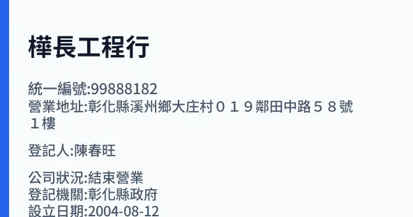 樺長工程行的照片-統編 99888182(彰化縣) 公司登記資料與營業項目詳細圖表