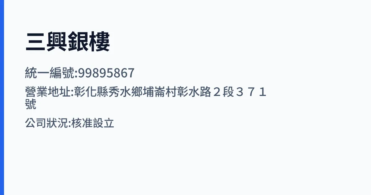 三興銀樓 - 統編 99895867(彰化縣) 公司登記資料與營業項目詳細圖表