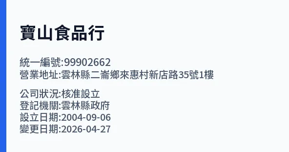 寶山食品行的照片-統編 99902662(雲林縣) 公司登記資料與營業項目詳細圖表