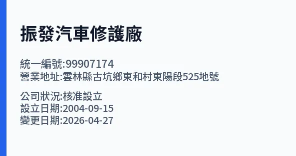 振發汽車修護廠的照片-統編 99907174(雲林縣) 公司登記資料與營業項目詳細圖表