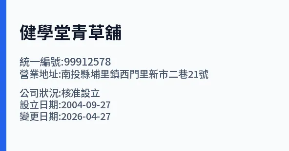 健學堂青草舖的照片-統編 99912578(南投縣) 公司登記資料與營業項目詳細圖表